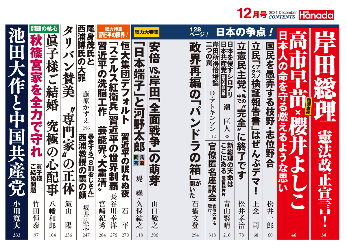 月刊『Hanada』2021年12月未来選択号 | Hanadaプラス